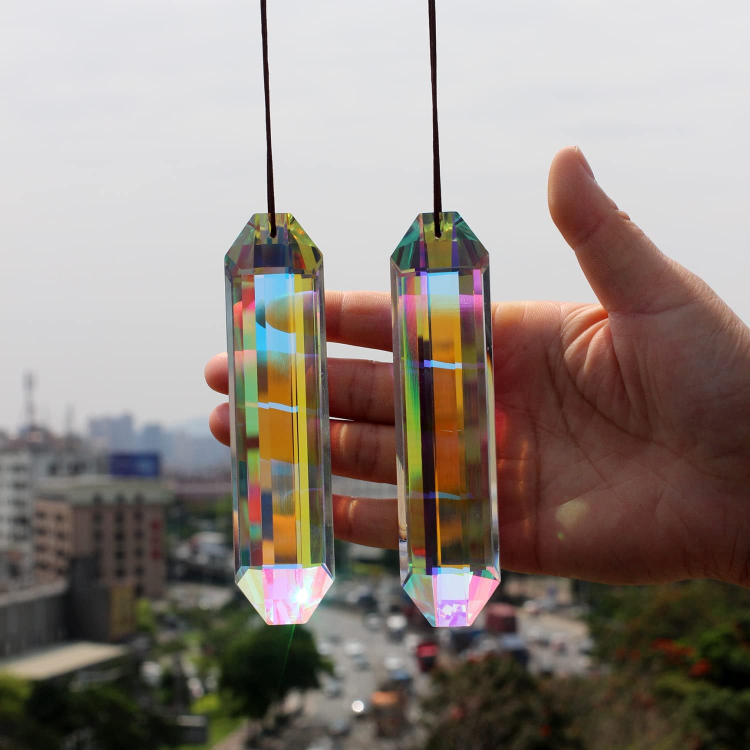 2PCS 5" Large Suncatchers Crystal Prisms, STINO Hanging Sun Catcher ...