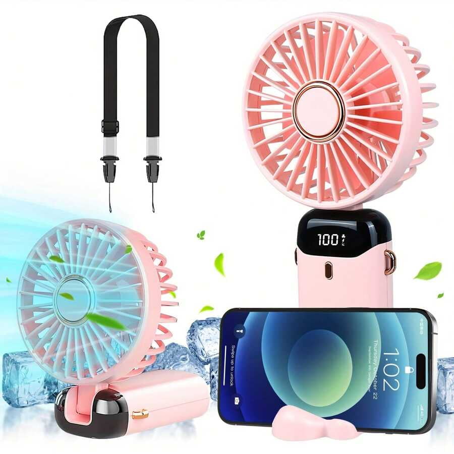 2PCS 5-Speed Portable Mini Fan - USB Fan With LED Display, Rechargeable ...