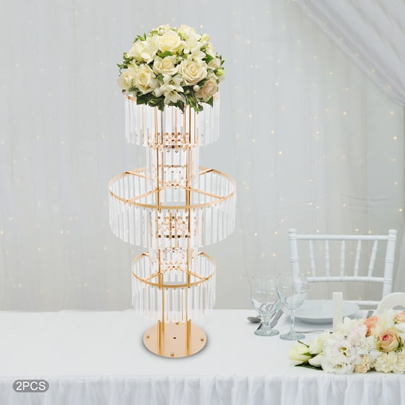2PCS 5 Tier Modern Round Floor Standing Tabletop Mount Clear Gold ...