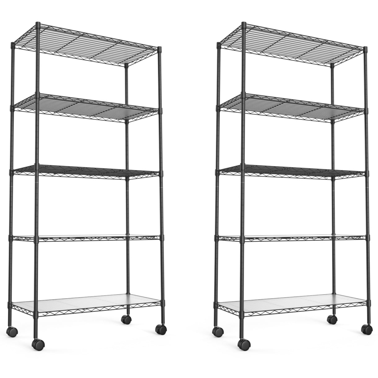 2PCS 5-Tier Wire Storage Shelving with Wheels Set, Heavy Duty Metal ...