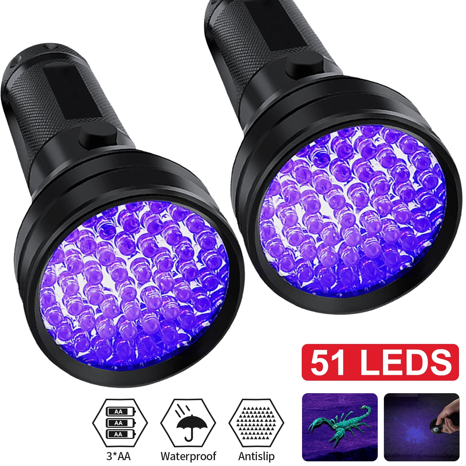2PCS 51 LED UV Light Torch 395NM Ultraviolet Flashlight Blacklight Pet ...