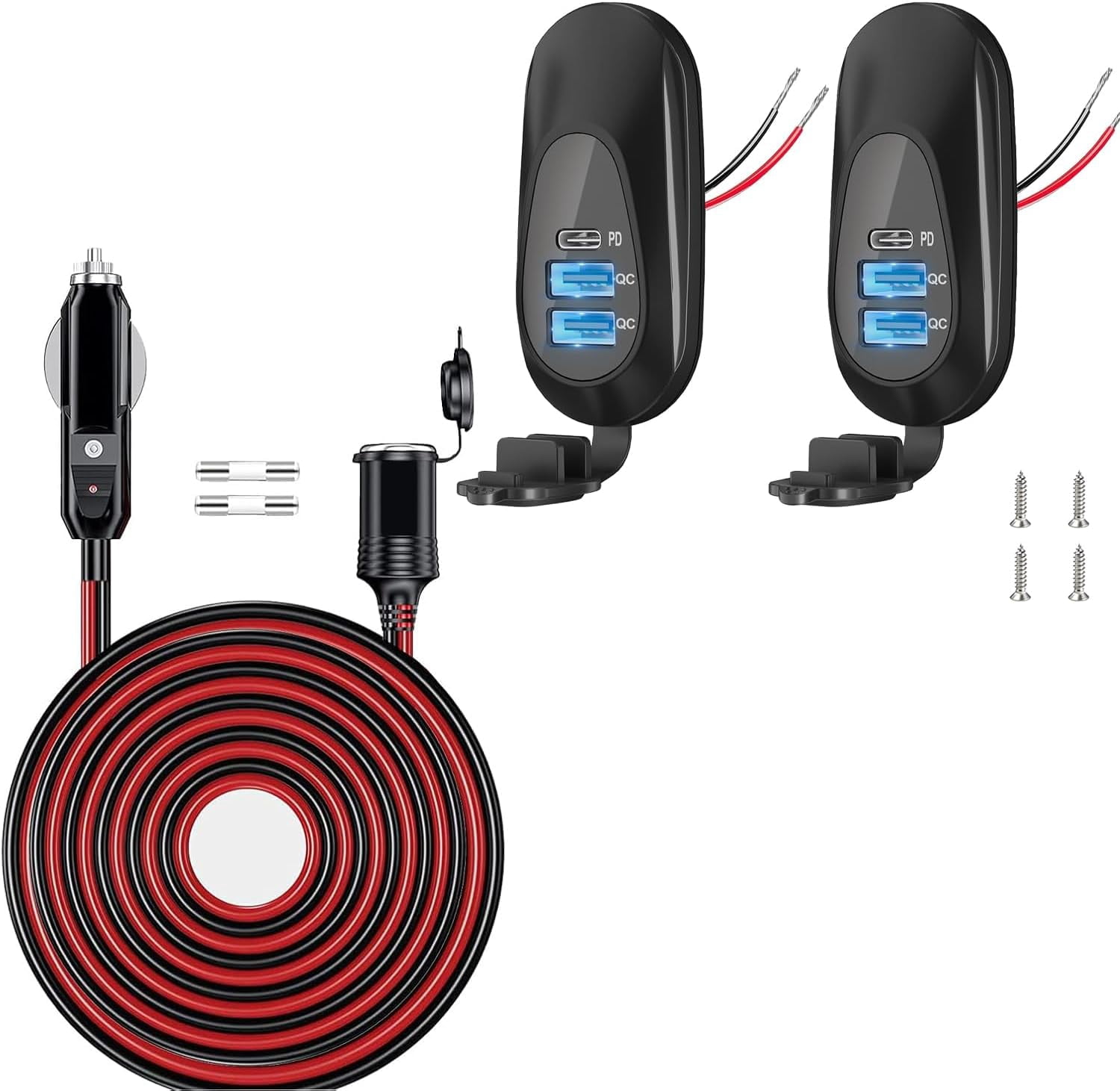 2PCS 56W 3Ports 12V Car USB Outlet, Type-C PD3.0 Quick Charge & Dual ...