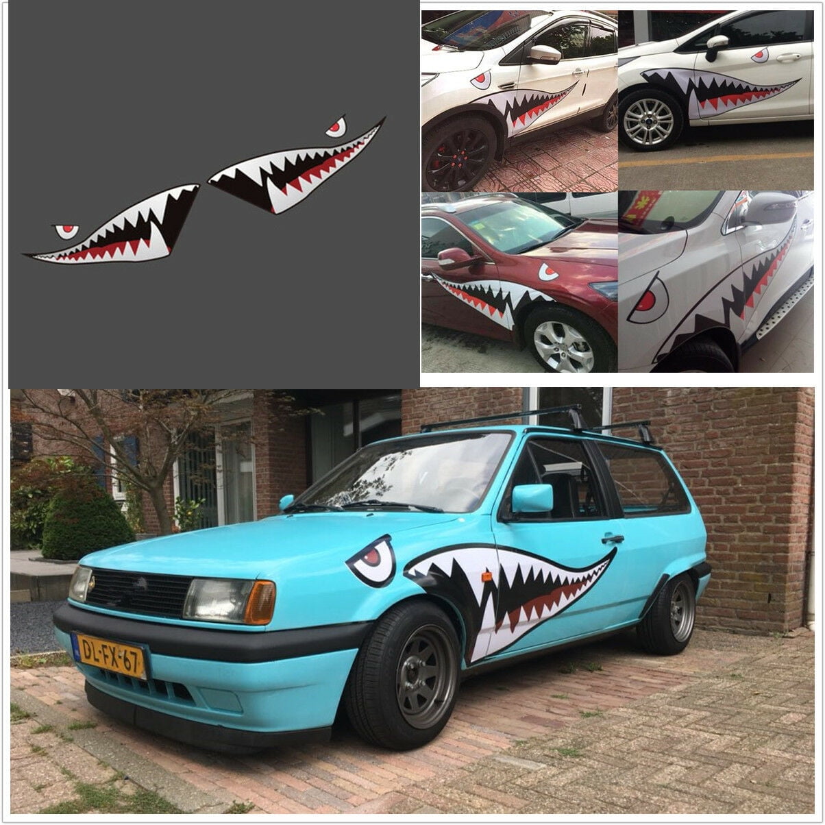 2PCS 59 Inch Shark Mouth Tooth Flying Tiger Vinyl Auto Car Side Door ...