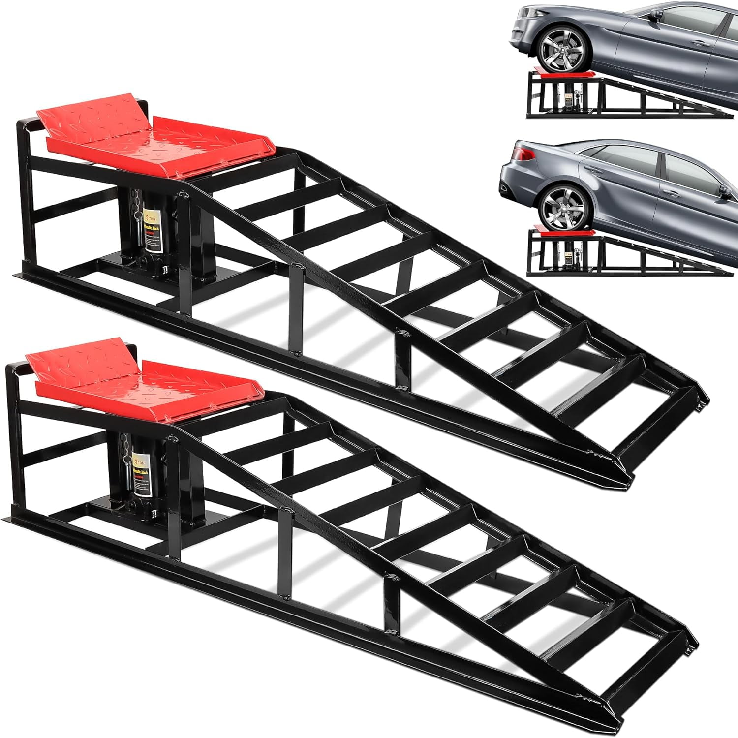 2PCS 5T 11000lbs Hydraulic Car Ramps, Heavy Duty Hydraulic Vehicle ...