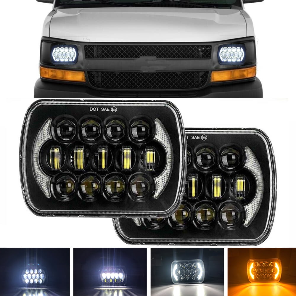 2PCS 5x7" 7x6 Square LED Headlight High/Low w/ DRL For Toyota Pickup ...