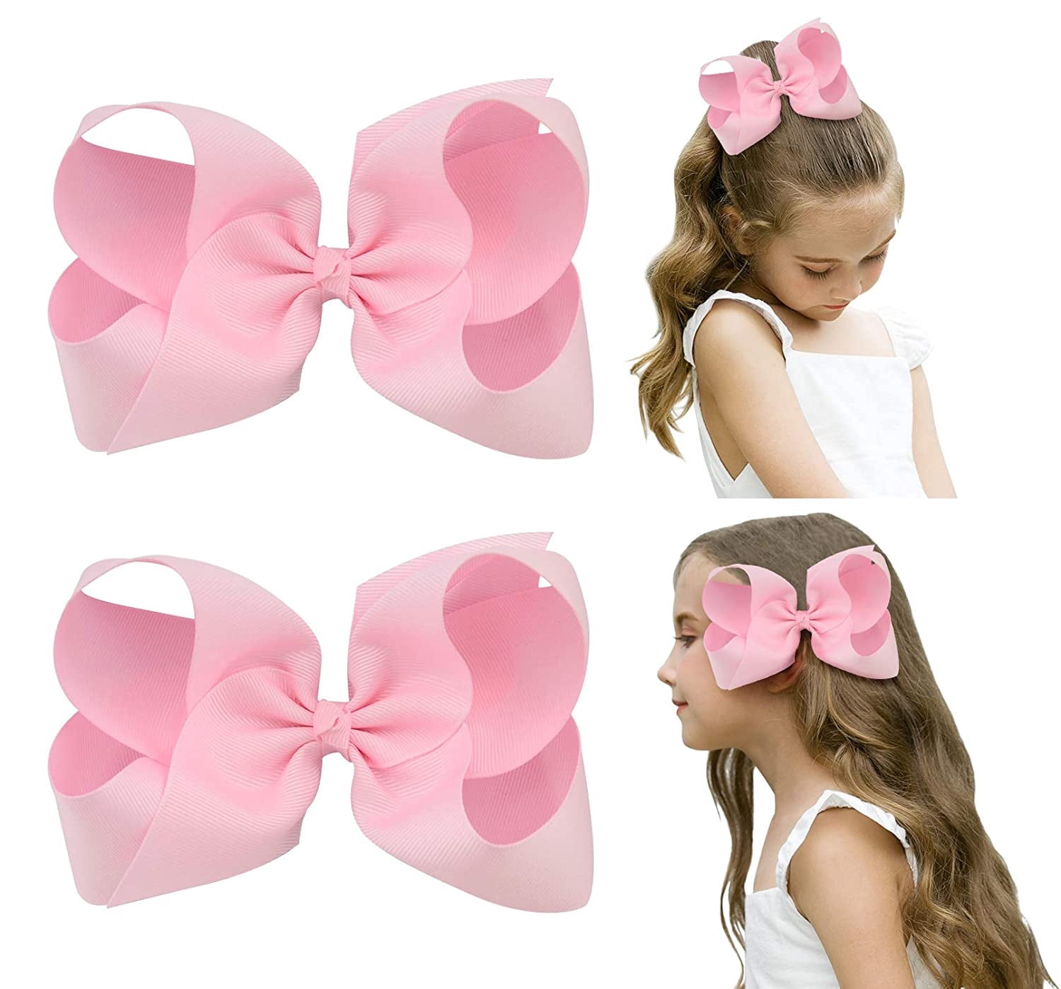 2PCS 6" Big Hand-made Grosgrain Ribbon Solid Color Hair Bows Alligator ...