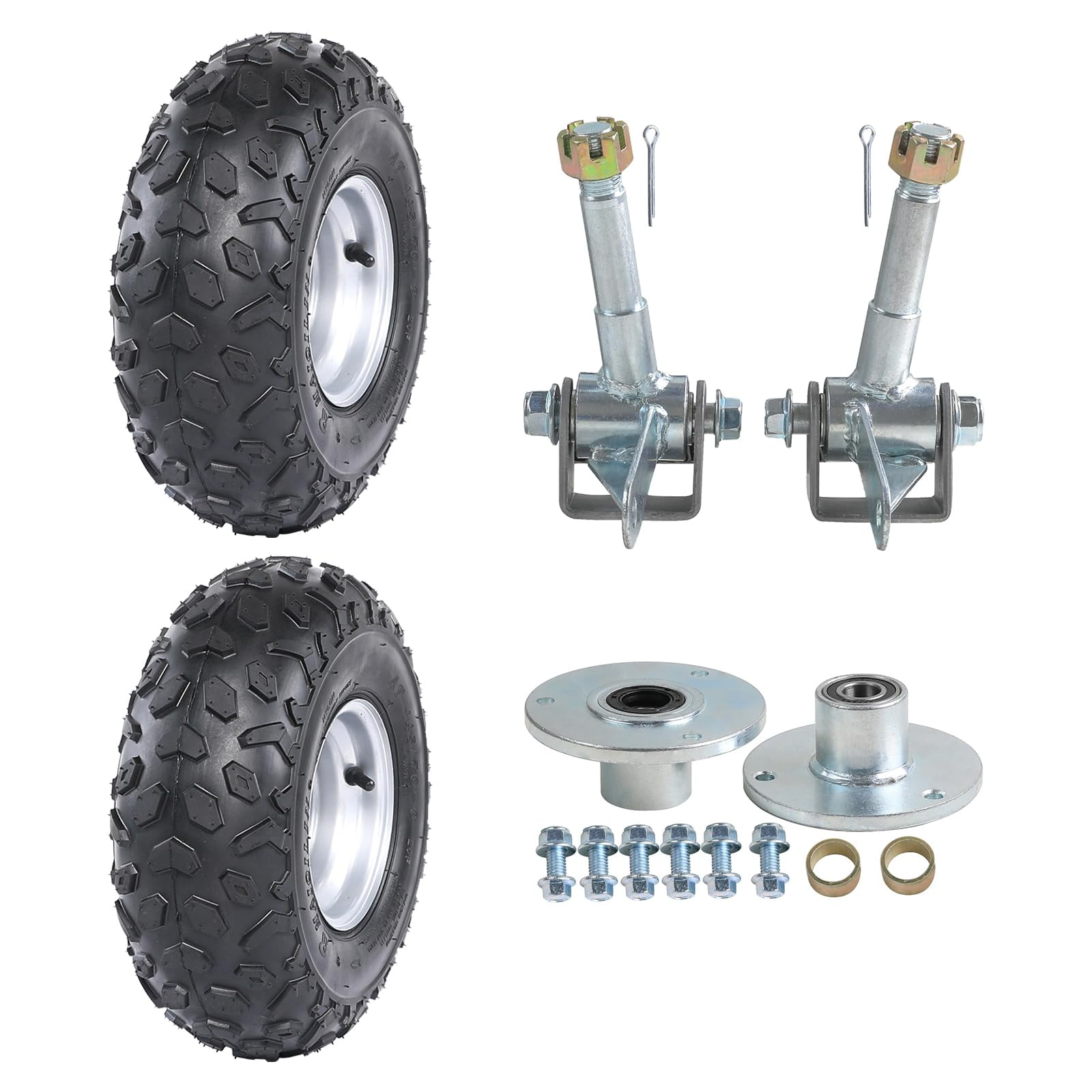 2PCS 6" Go Kart Tires Wheels 145/70-6 Tubeless Tire on Rim 3 Stud w/Front Steering Knuckle ...