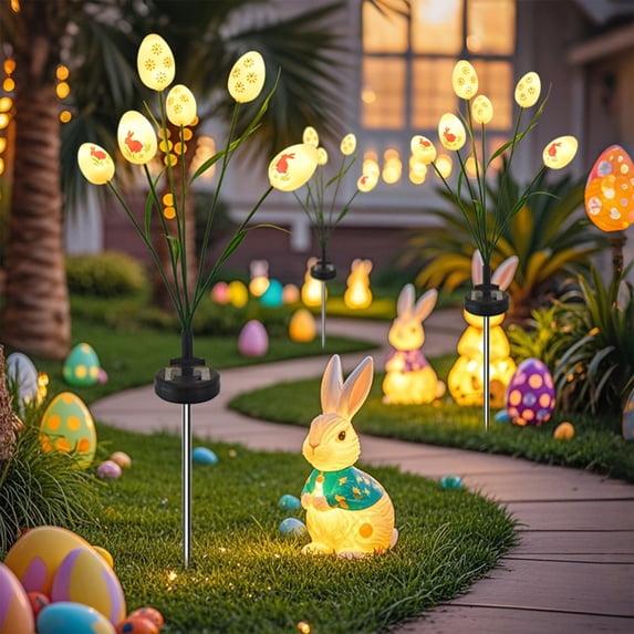 2PCS 6-Head Solar Easter Egg String Lights - 28.35in Waterproof LED ...