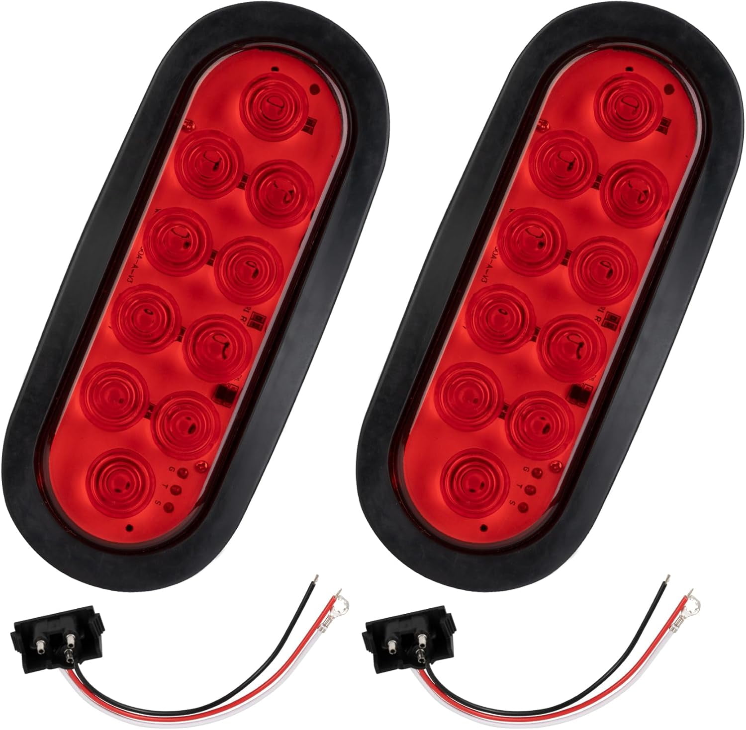 2PCS 6 Inch Oval Red LED Trailer Tail Lights, 10 LEDs Stop/Turn/Brake ...