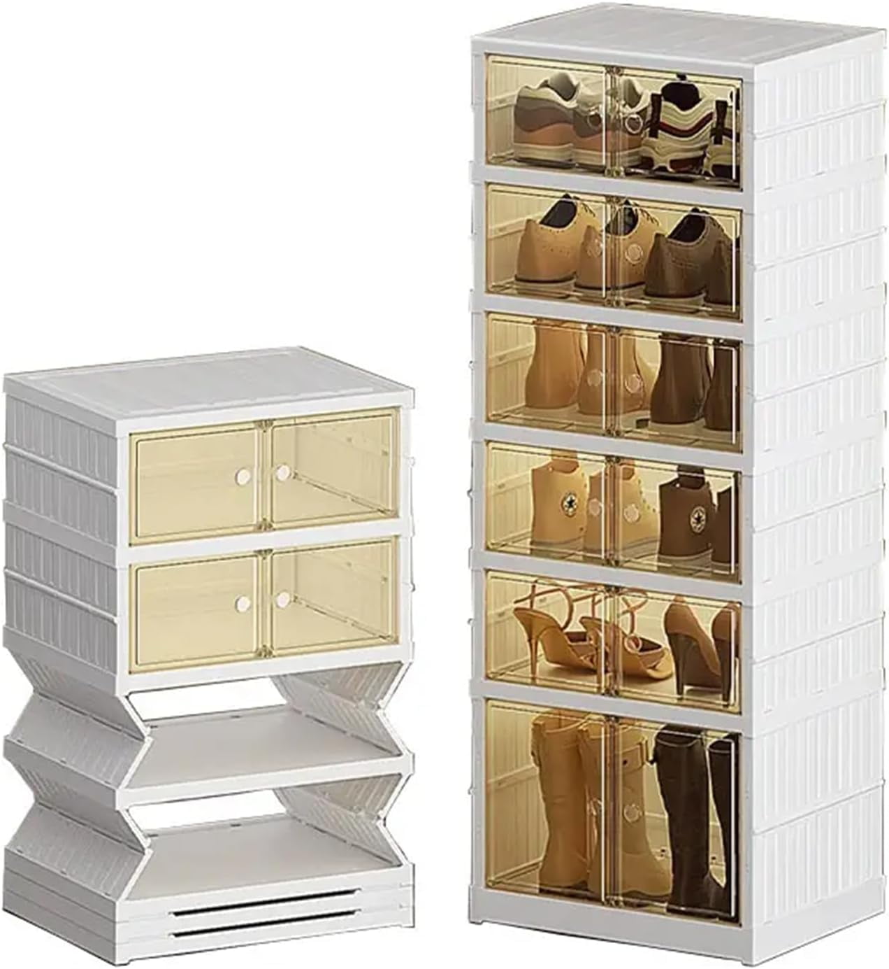 2PCS 6 Tier Easy Assembly Collapsible Shoe Cabinet Foldable Shoe ...