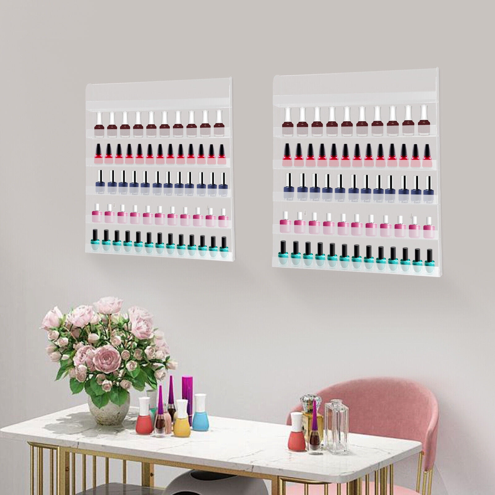 2PCS 6-Tier Wall Mounted Nail Polish Display Rack for Nail Salons ...