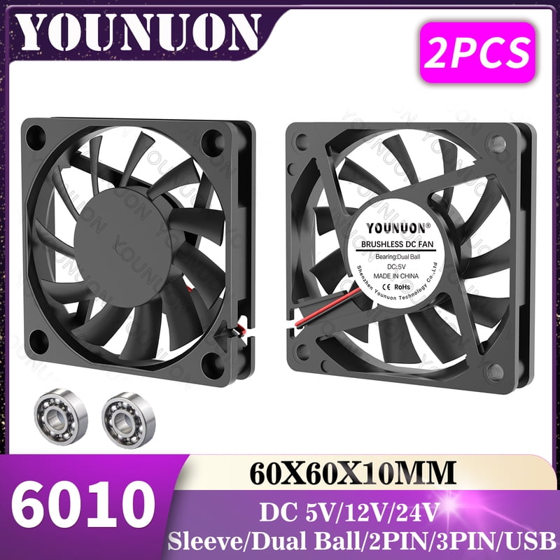 2PCS 60mm 5V 12V 24V Brushless USB 2PIN 3PIN DC Cooler Fan 60x60x10mm ...