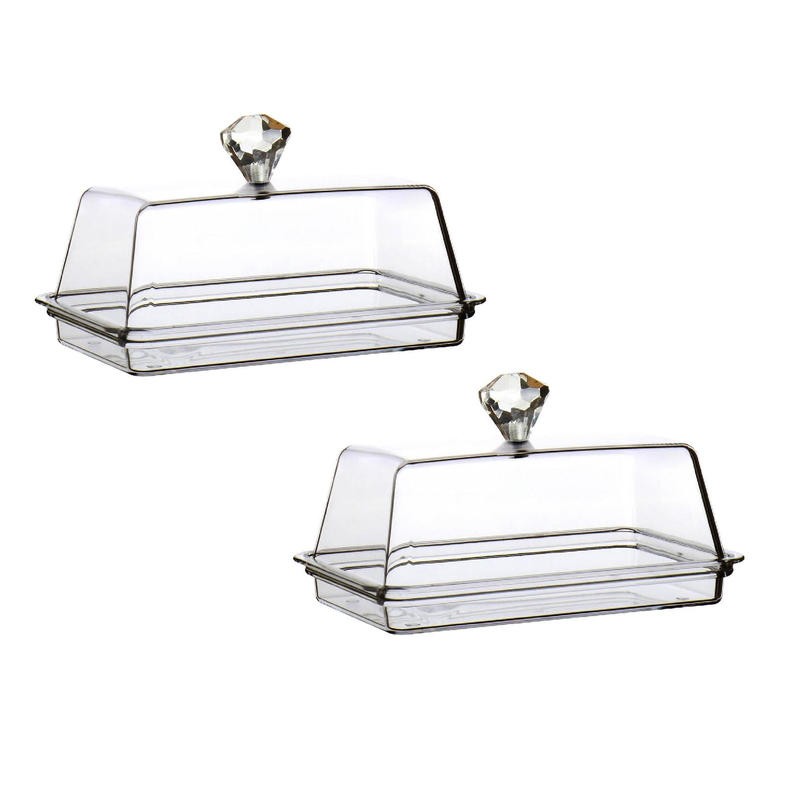 2PCS 7.9Inch Clear Covered Butter Dish Set with Handled Lid Reusable ...