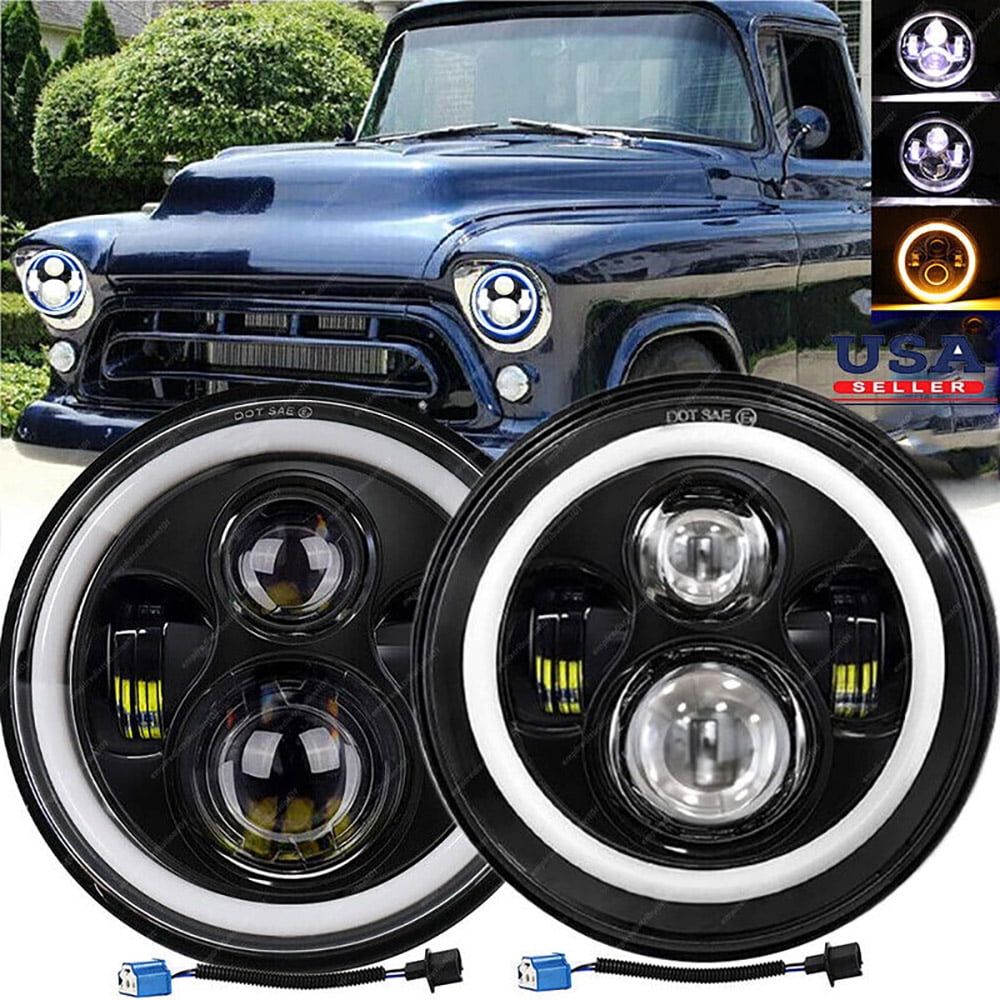 2PCS 7" Round Halo LED Headlights Hi/Lo Beam DRL for Chevy Truck Camaro ...