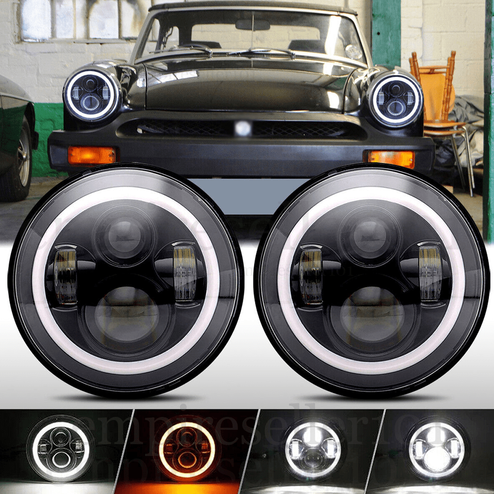 2PCS 7" Round LED Halo Headlights Turn Signal for MG MGB 1969-1980 Midget 70-79 - Walmart.com