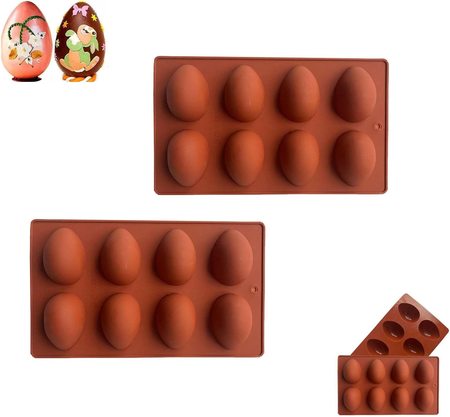 2PCS 8-Cavity Easter Egg Silicone Molds, Food-Grade Non-Stick Chocolate ...