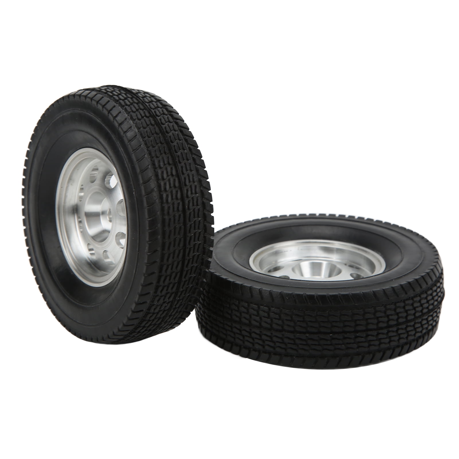 2PCS 85mm Rubber Tire CNC Metal Rim Wheel for Tractor Trailer Truck 1/ ...