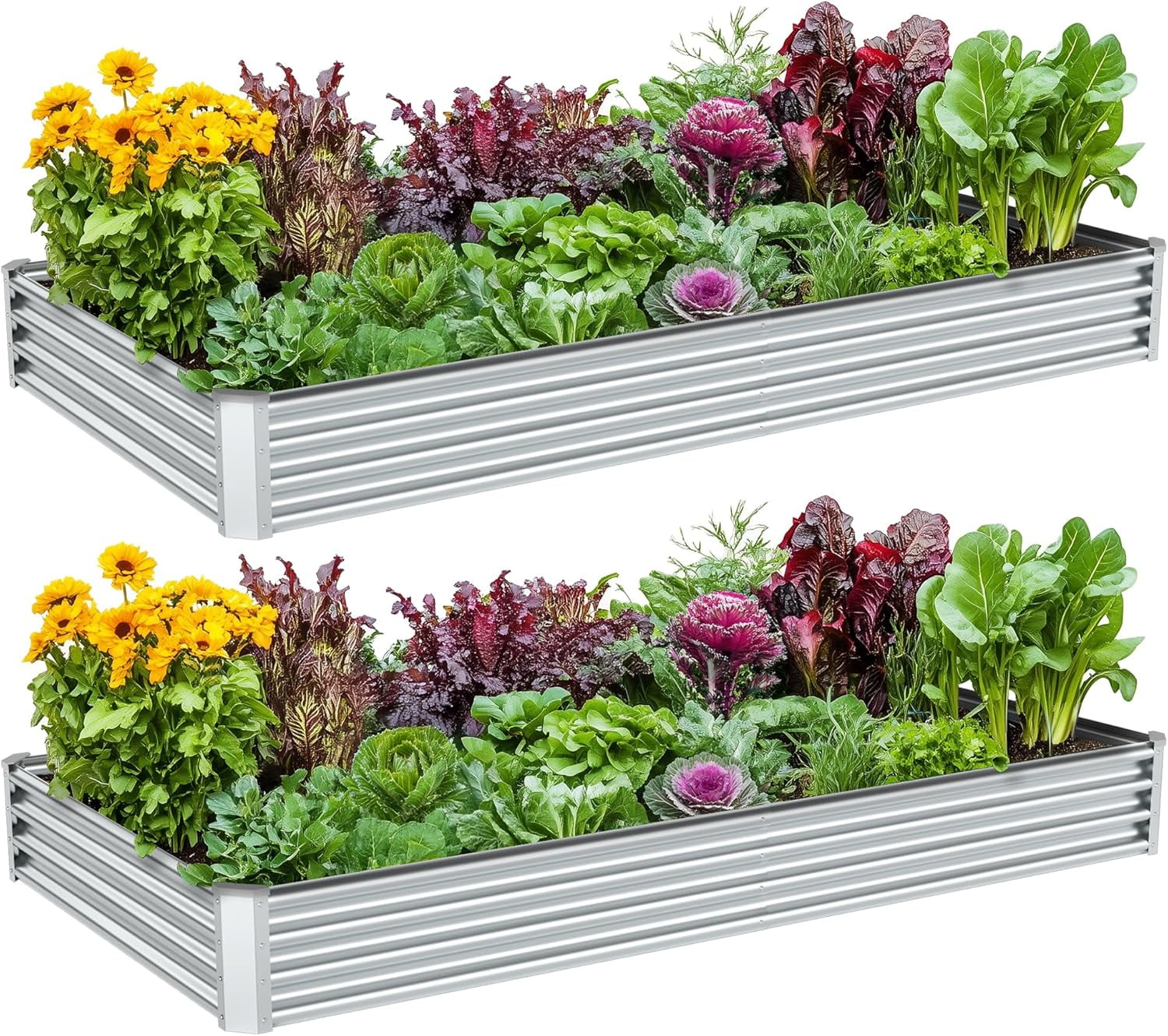 2PCS 8x4x1ft Galvanized Raised Garden Bed-Outdoor Galvanized Planter ...