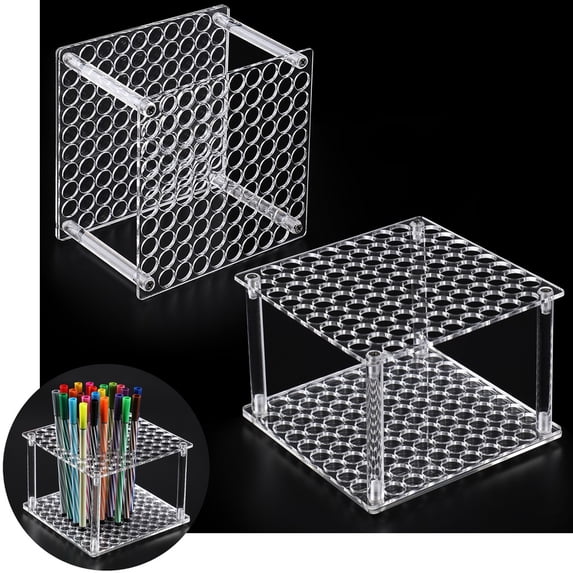 2PCS Acrylic Pen Holder, Pencil Brush Holder with 96 Compartments, Desk ...