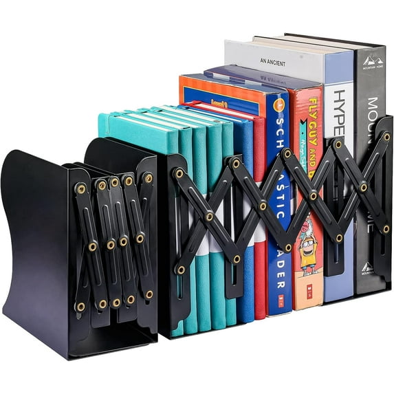 2PCS Adjustable Bookends, Metal Book Ends for Heavy Book, 2 Dividers ...