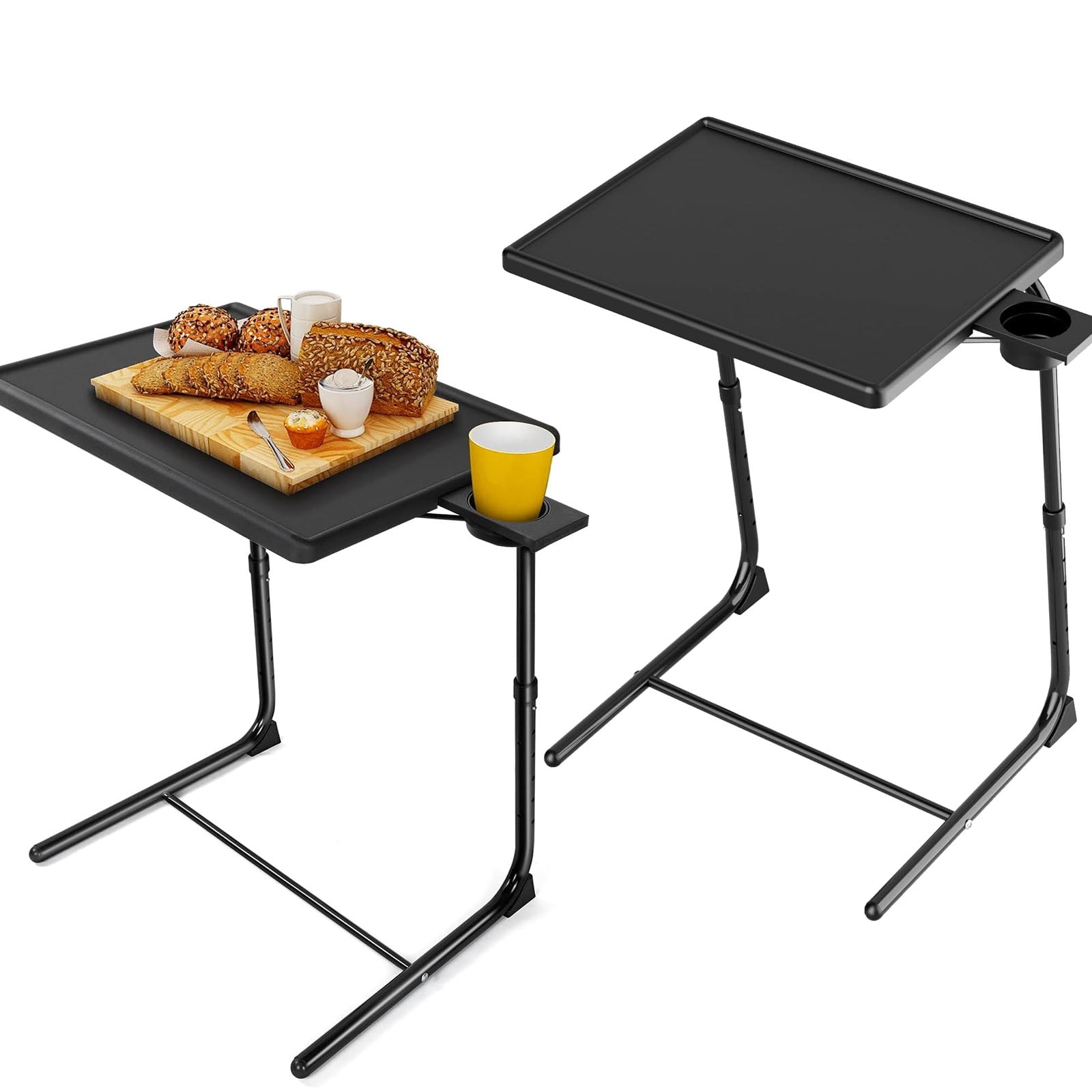 2PCS Adjustable TV Tray Table, TV Dinner Tray with 6 Heights & 3 Tilt ...