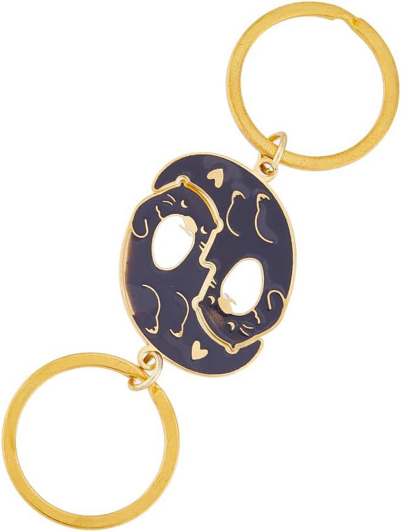 2PCS Alloy Enamel Cat Couples Keychain Ying Yang Keyrings Golden and ...