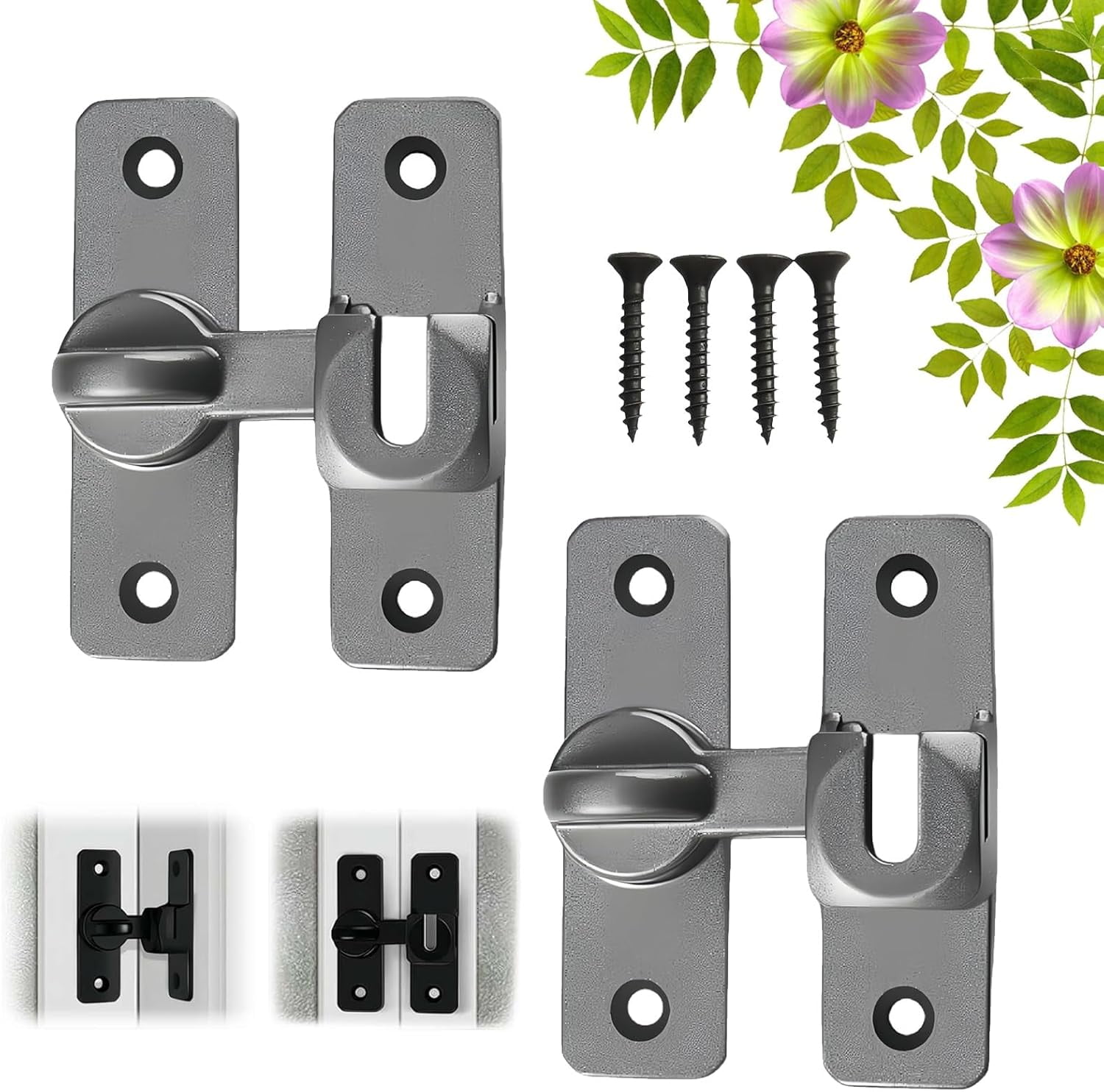 2PCS Aluminum Alloy Flip Latch, 90/180 Degree Flip Barn Door Lock and ...
