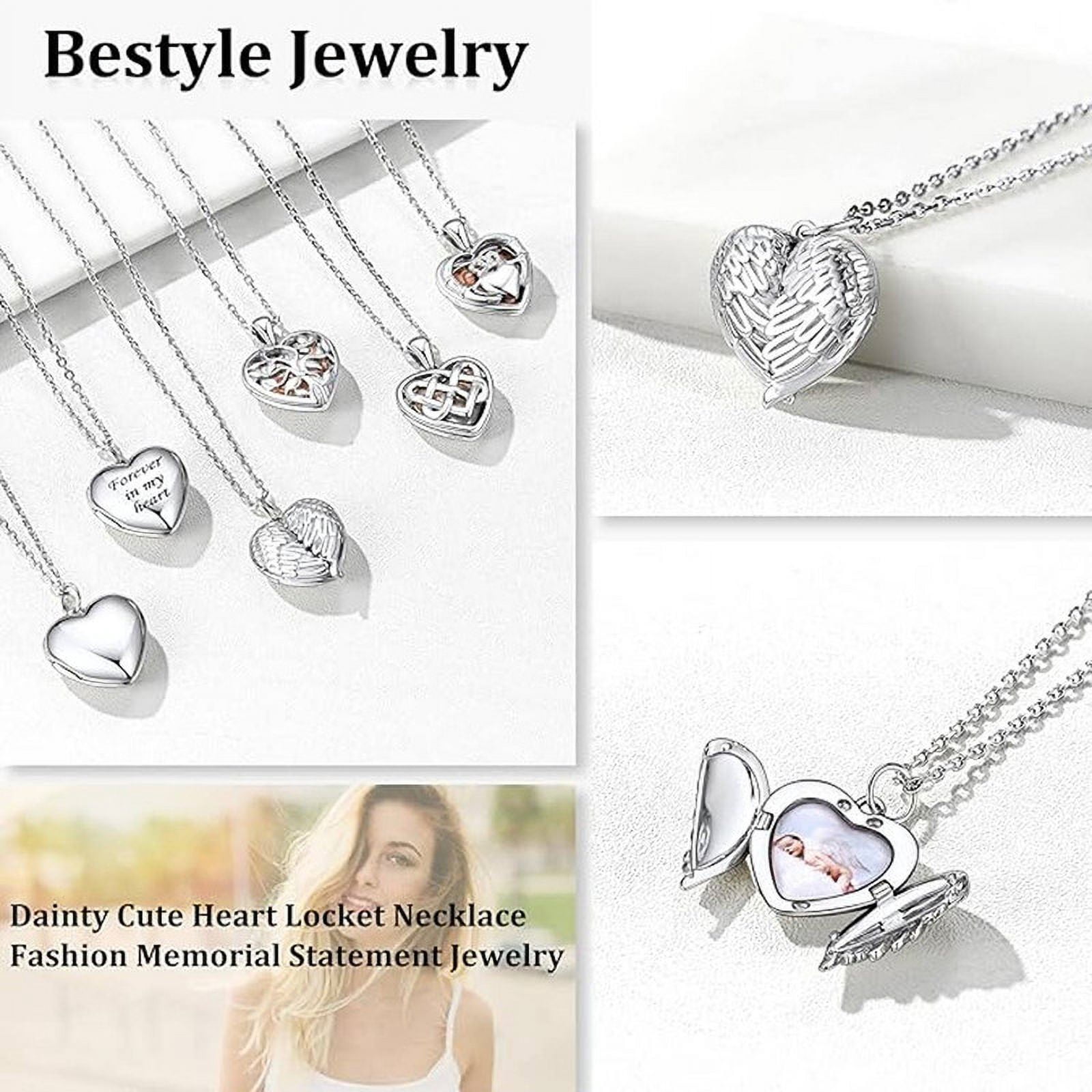 2PCS Angel Wings Necklace, Dainty Cute Small Heart Locket Pendant ...