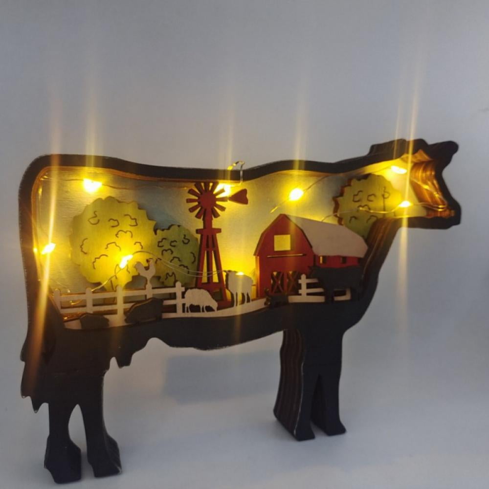 2PCS Animal Cow Decor,Wooden Home Ornament Cow Statues and Figurines ...