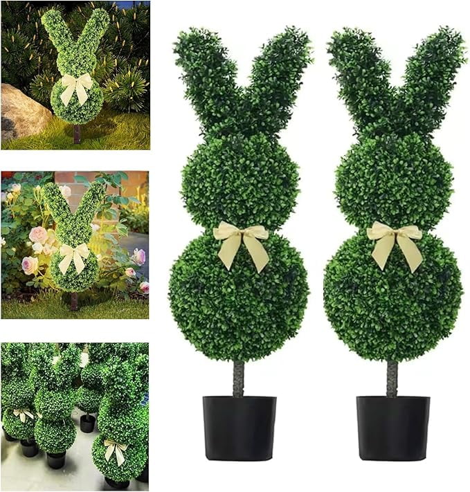 2PCS Artificial Bunny Shape Boxwood Topiary with Spike,3ft Easter Faux ...