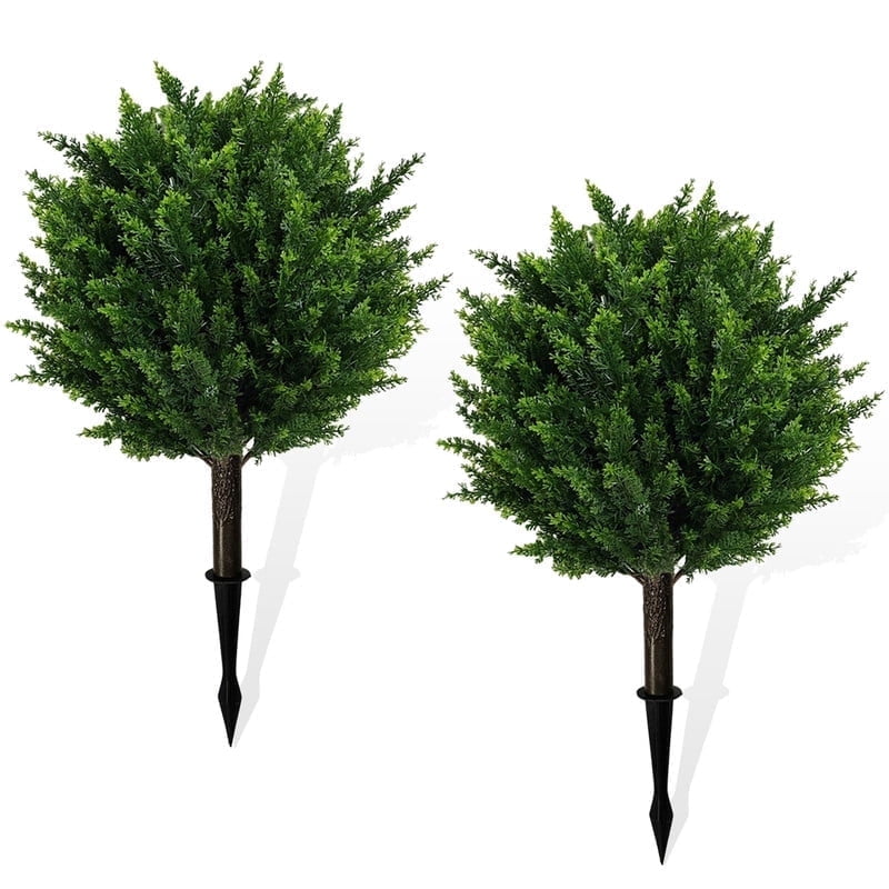 2PCS Artificial Cedar Topiary Ball Tree, 27 Inches Shrub Bushes with ...