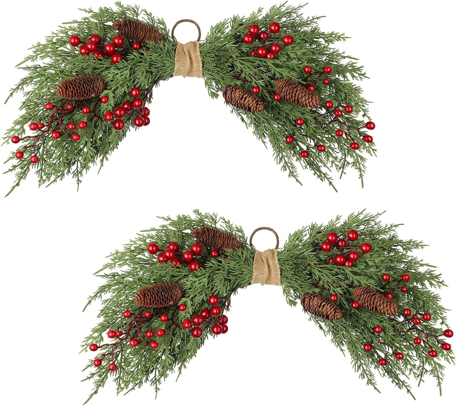 2PCS Artificial Christmas Swags with Cypress Pine, Red Berries and ...