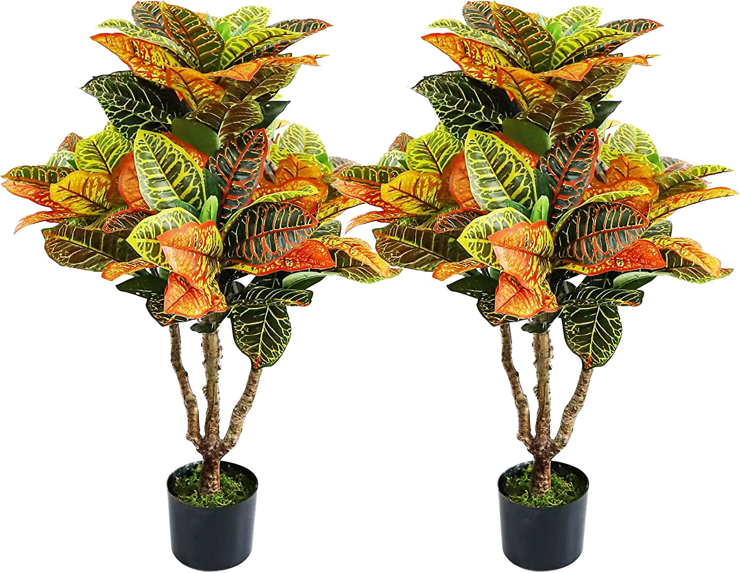 2PCS Artificial Croton Plant, Faux Fiddle Leaf fig Tree,Artificial ...