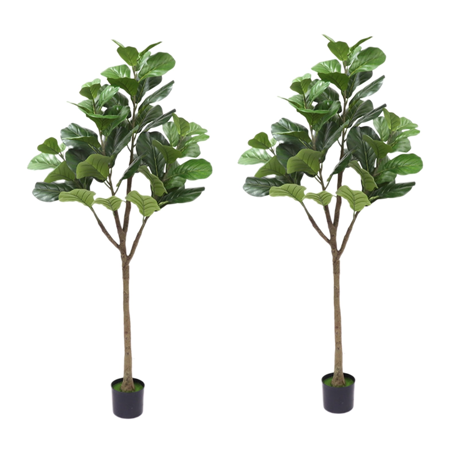2PCS Artificial Fiddle Leaf Fig Tree in Pot, 5/6ft Decorative Faux ...