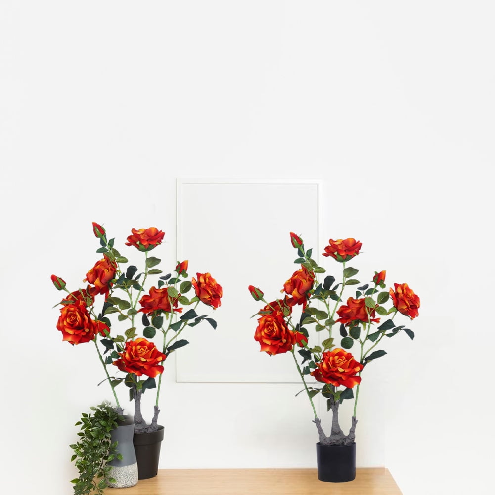 2PCS Artificial Flower Trees, Faux Peony Flower Tree with Green Leaves ...