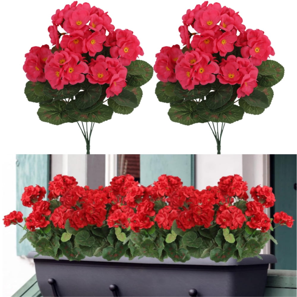 2PCS Artificial Geranium Flowers for Outdoors 14" Artificial Geranium ...