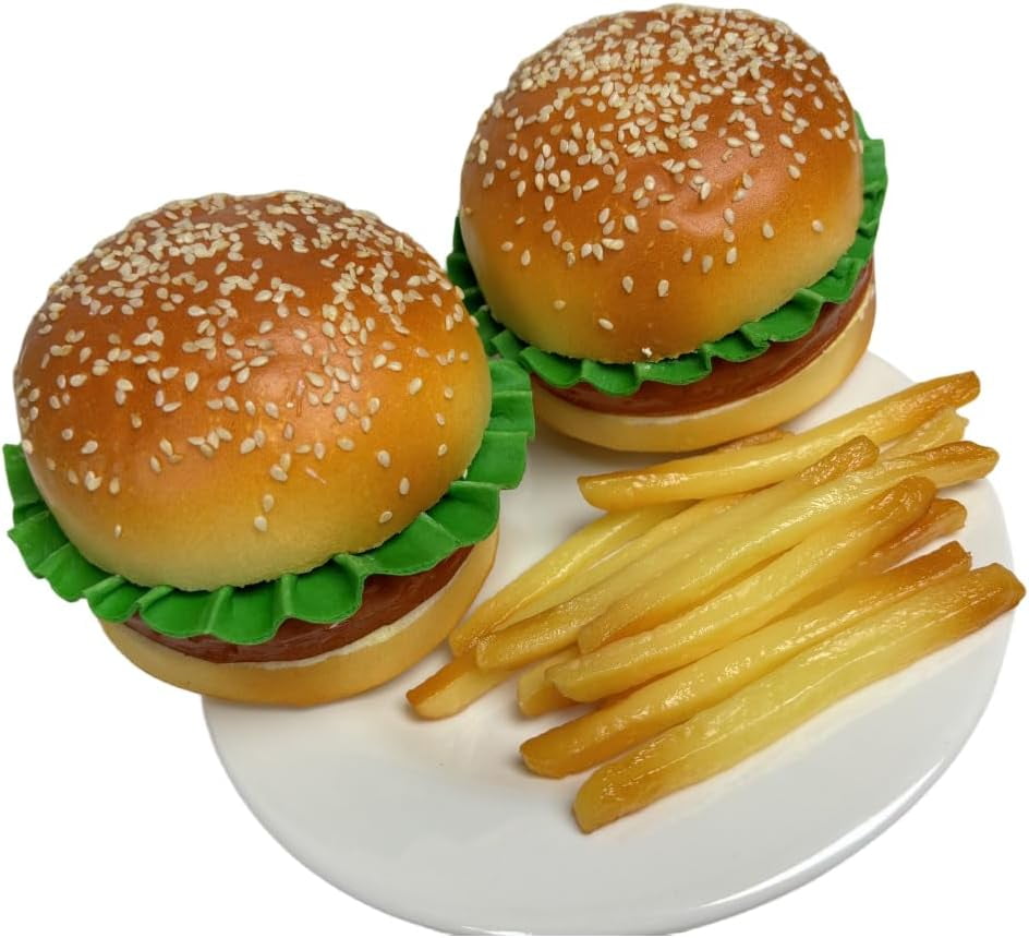 2PCS Artificial Hamburger with gingili & 9pcs Artificial French Fries ...