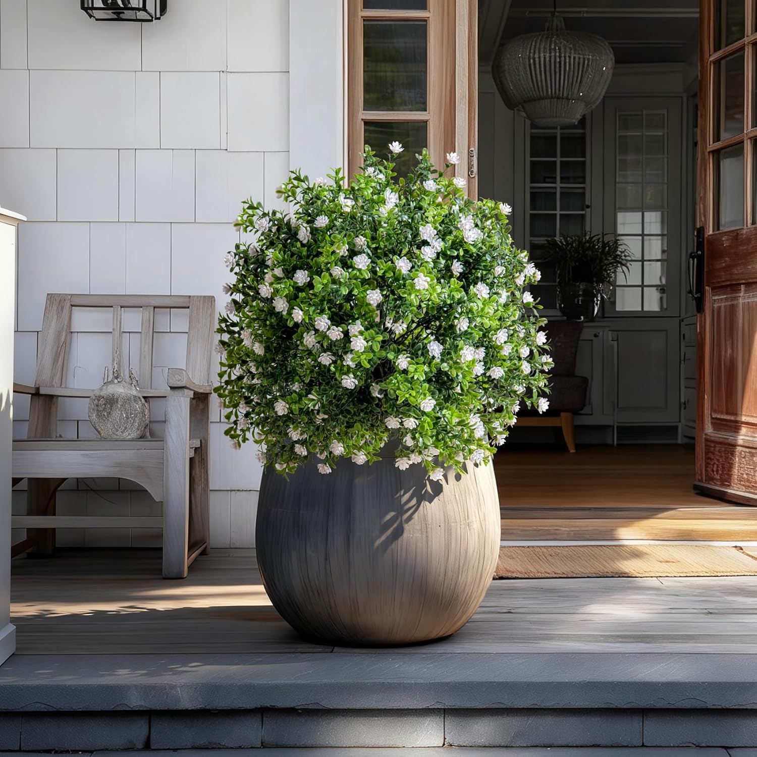 2PCS Artificial Rose Boxwood Topiary Ball Bush with Ground Spike Fake ...
