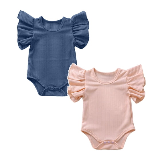 2PCS Baby Girls Ribbed Ruffle Sleeve Bodysuit Set, Short Sleeve ...