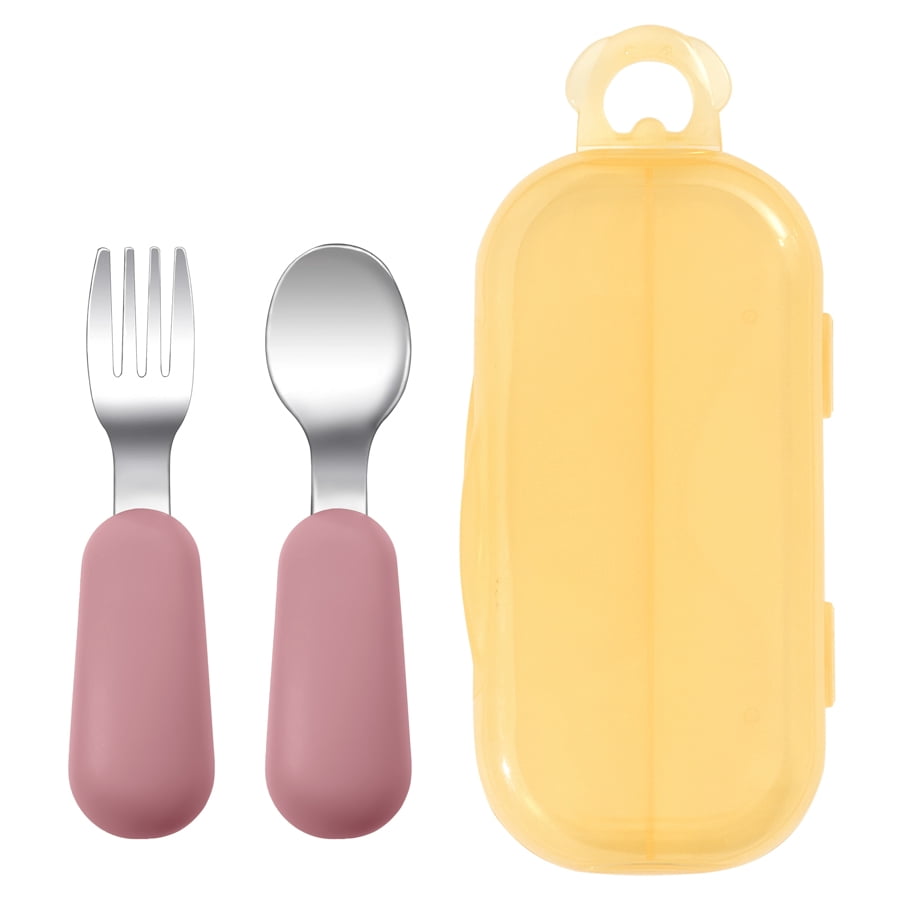 2PCS Baby Silicone Stainless Steel Fork Spoon Portable Baby Tableware ...