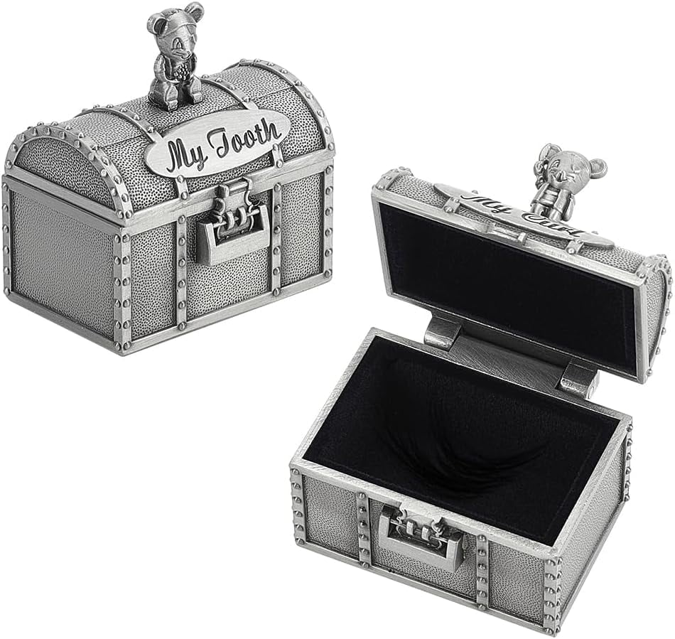 2PCS Baby Tooth & Curl Treasure Chest Box 1.1x1.8x1.9 Gray Bear Tooth ...