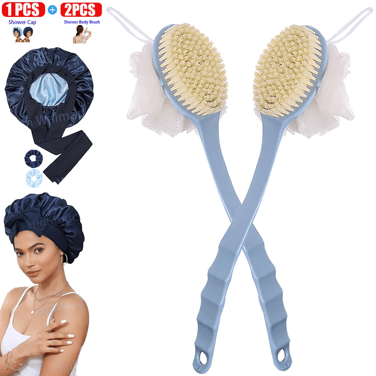 2PCS Back Scrubber for Shower and 1PCS Hair Bonnet, Back Loofah with ...