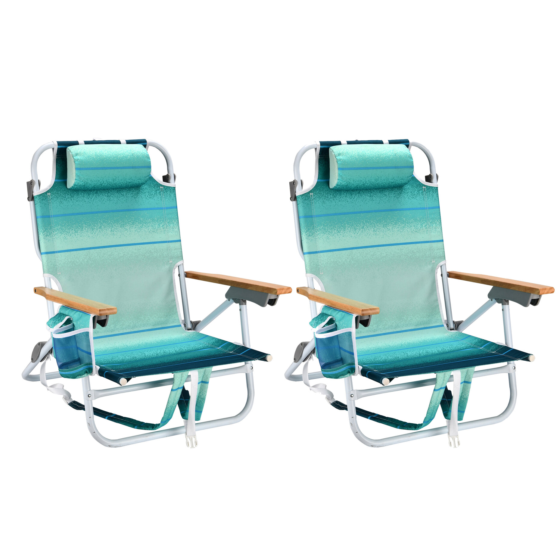 2PCS Backpack Beach Chairs for Adults, 5-Position Lay Flat Beach Chairs ...