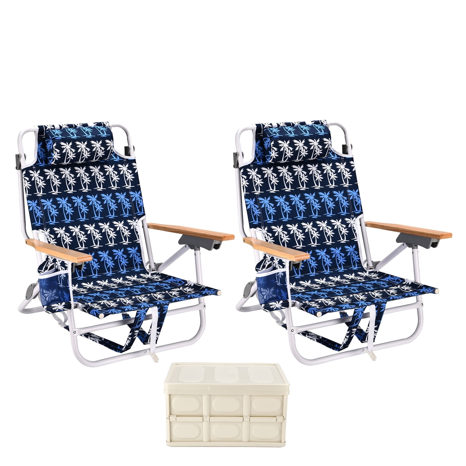 2PCS Backpack Beach Chairs, Portable Camping Chairs with Storage Box ...