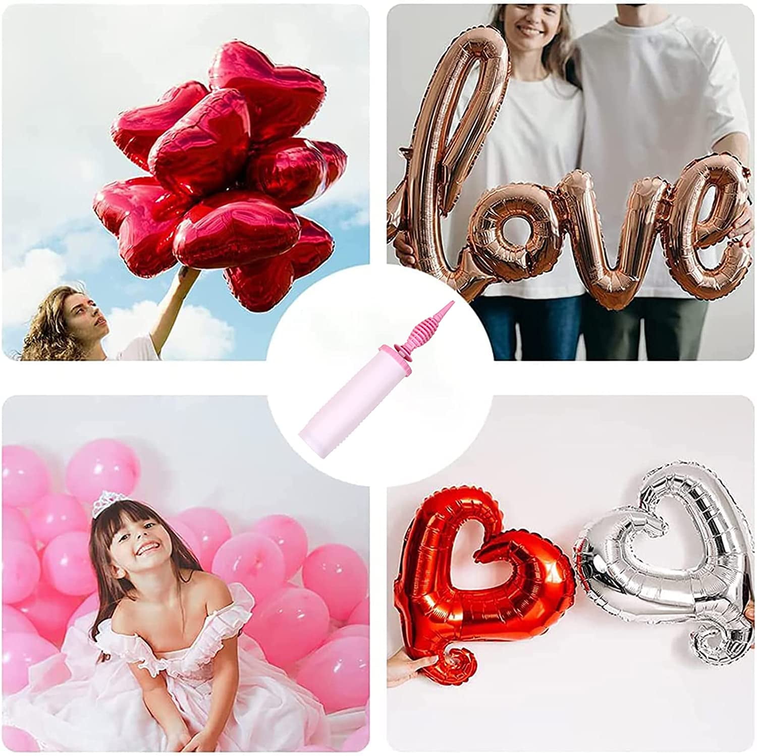 2PCS Balloon Pump, Balloon Pump Handheld Two-Way Dual Action Inflate Tool, Portable Hand Blower ...