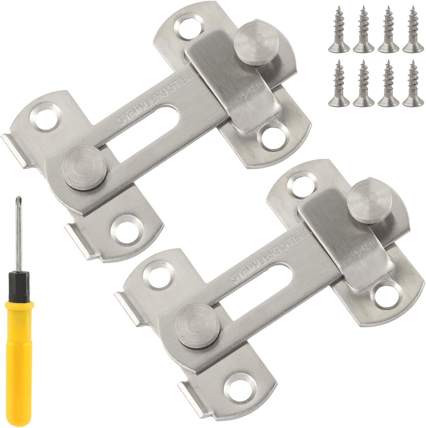 2PCS Barn Door Lock with 8 Screws and Screwdriver, 3 Inches Stainless ...
