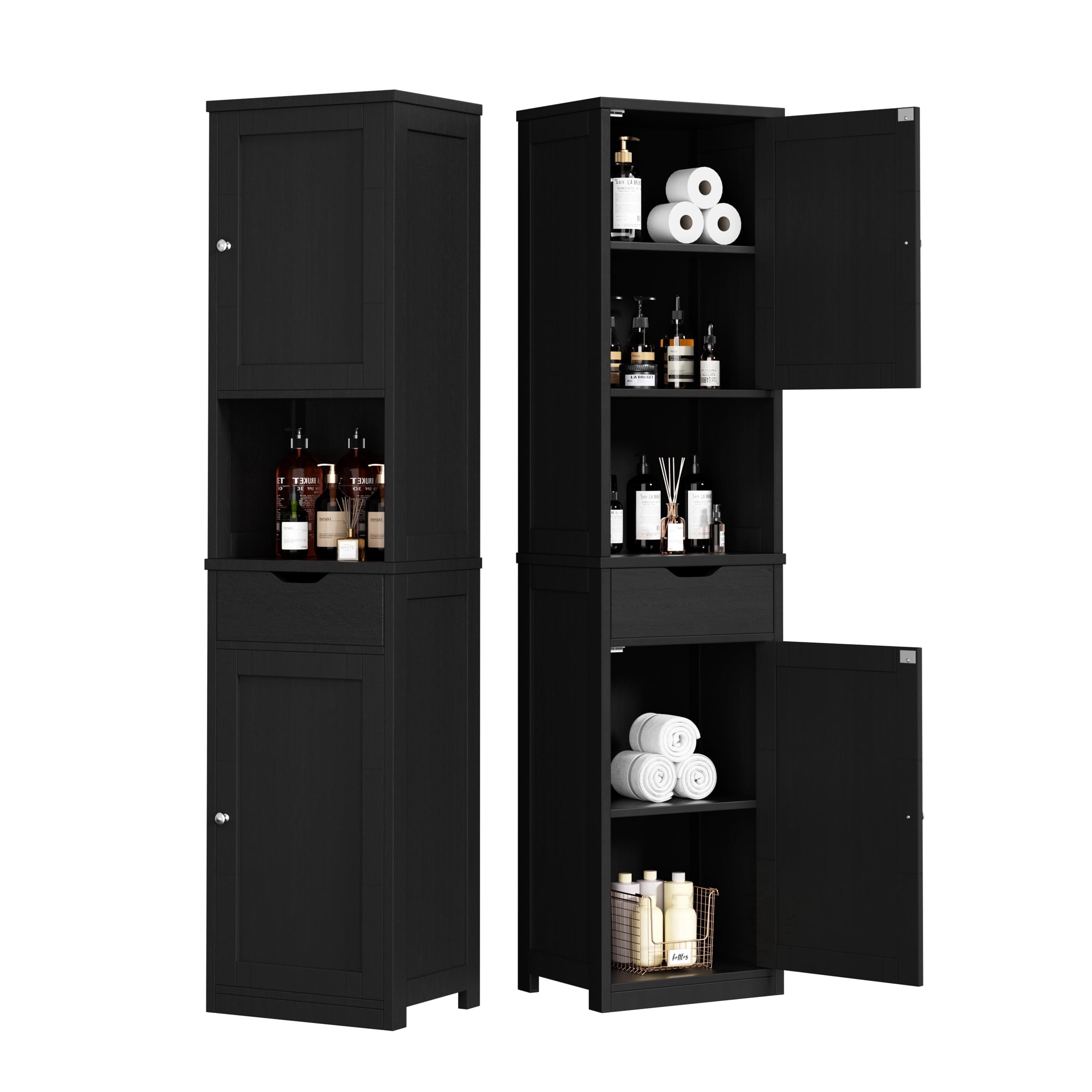 2PCS Bathroom Storage Cabinets 64" Tall Narrow Wooden Cabinets Set of 2 ...