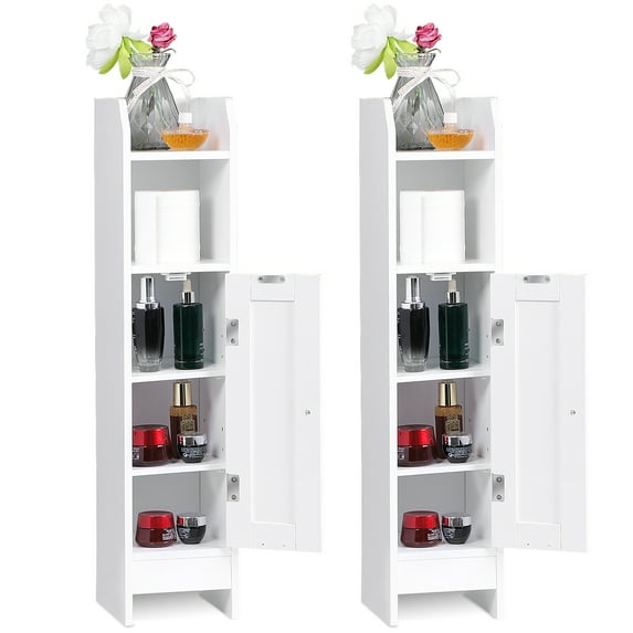 2PCS Bathroom Storage Corner Floor Cabinet w/ Door&Shelves Narrow ...