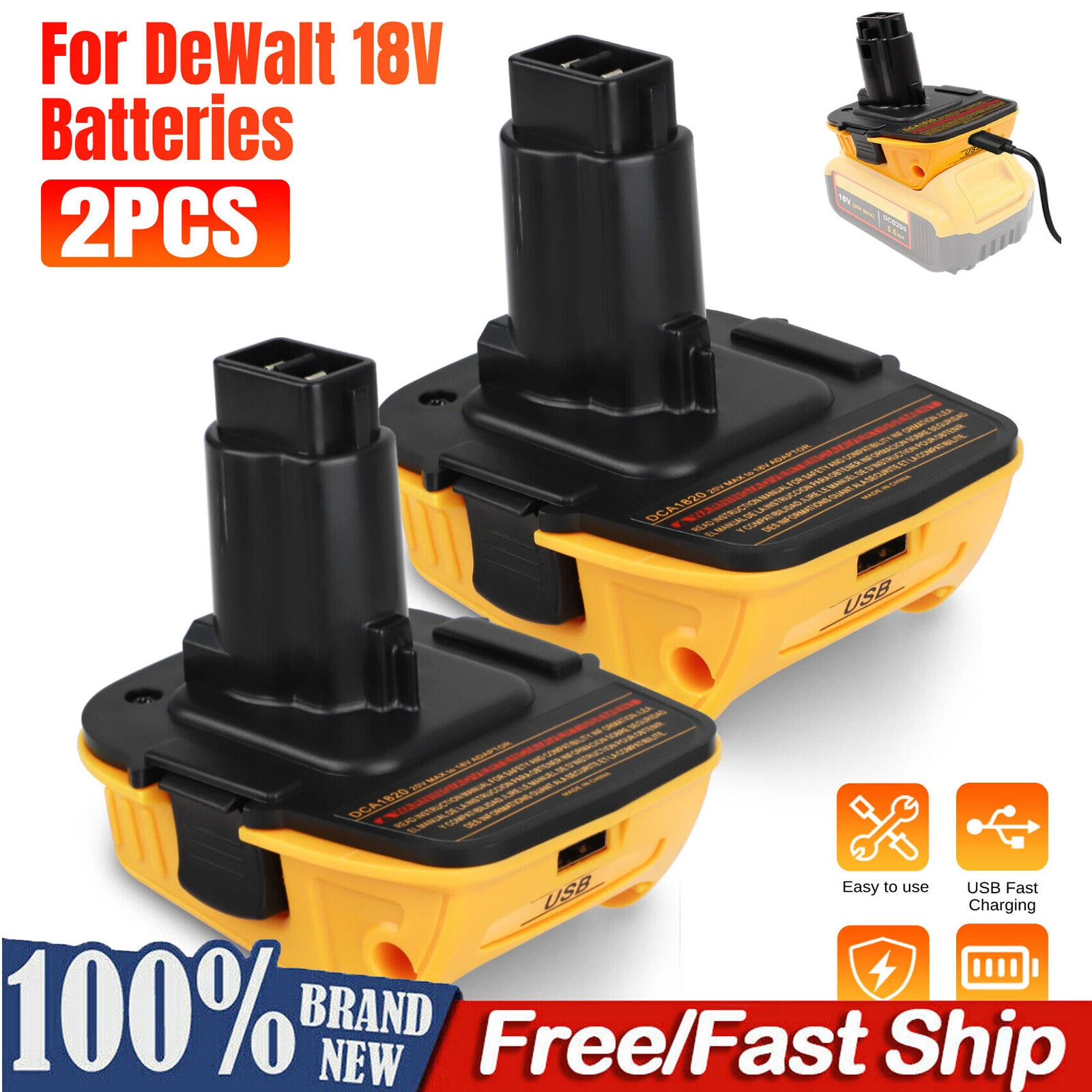 2PCS Battery Adapter Converter DCA1820 For Dewalt 18V to 20V MAX Li-ion ...