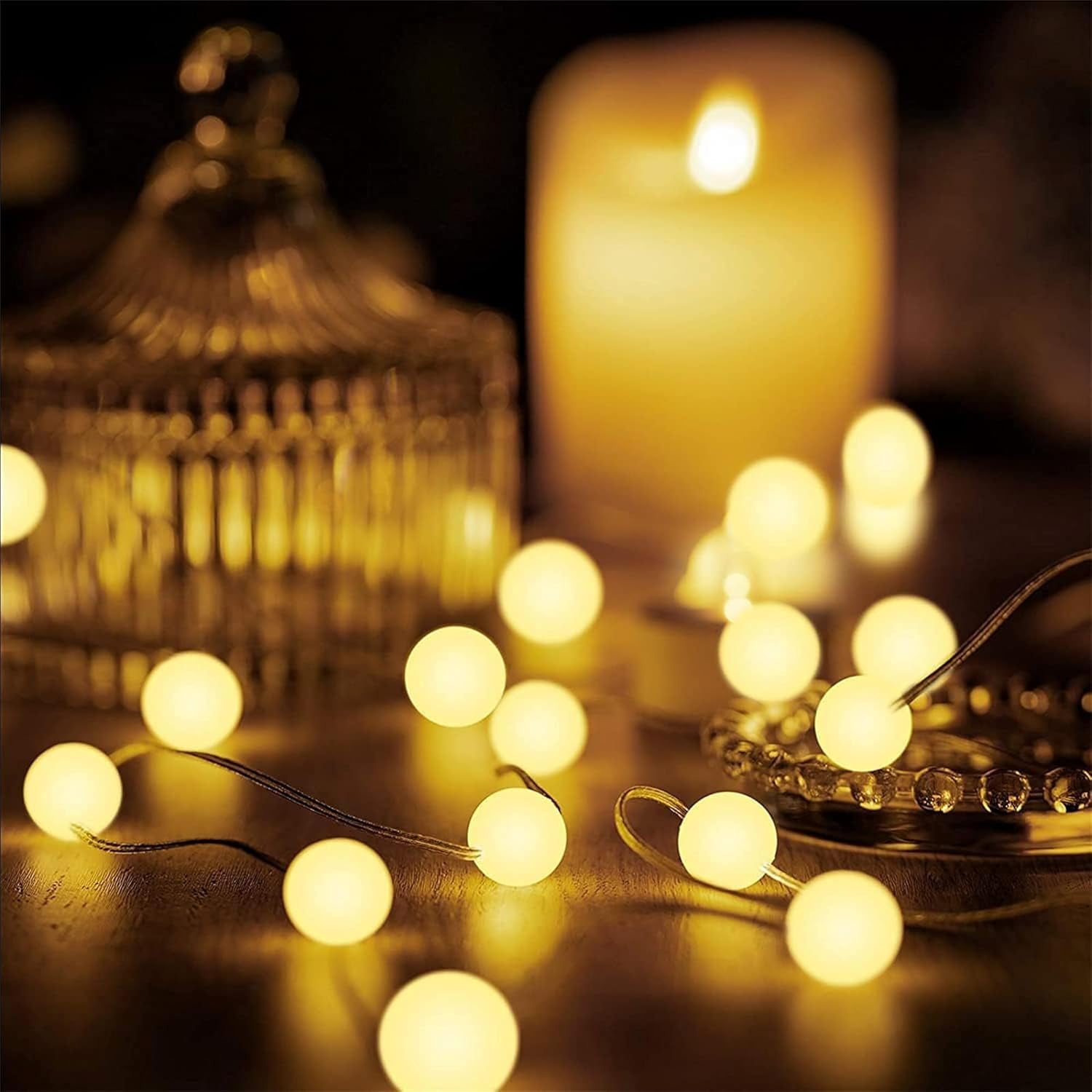2PCS Battery Operated String Lights, 5m 50 LEDs Waterproof Ball Fairy ...